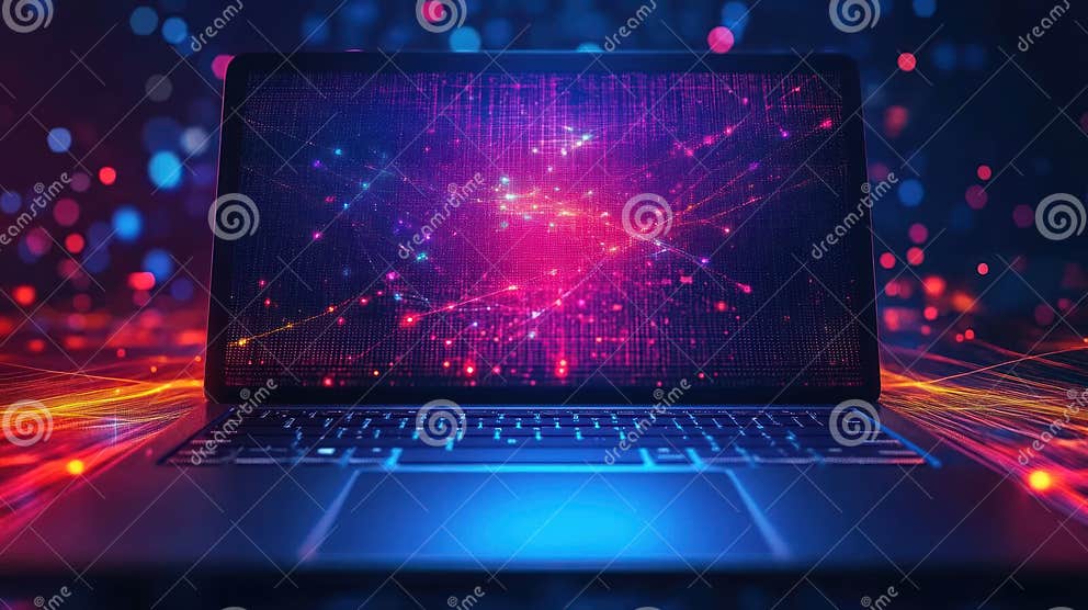 A Vibrant Laptop Screen Displays Colorful Digital Loading Animation ...