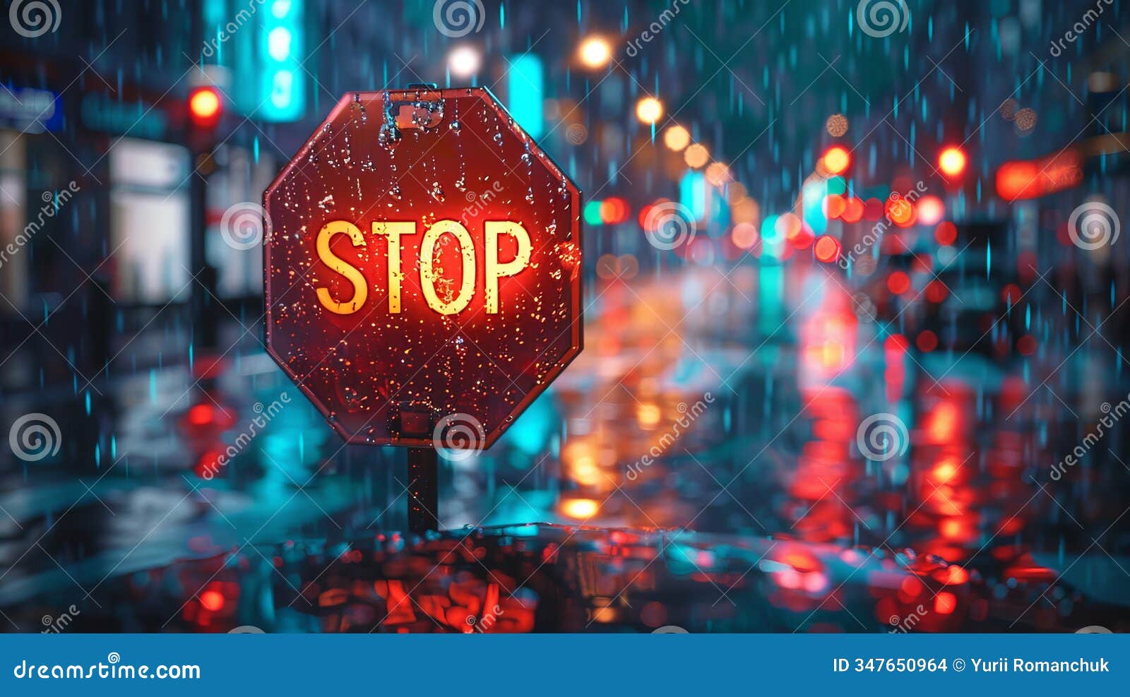 Red Illuminated 'Stop' Button On Dark Hexagon Surface Royalty-Free ...