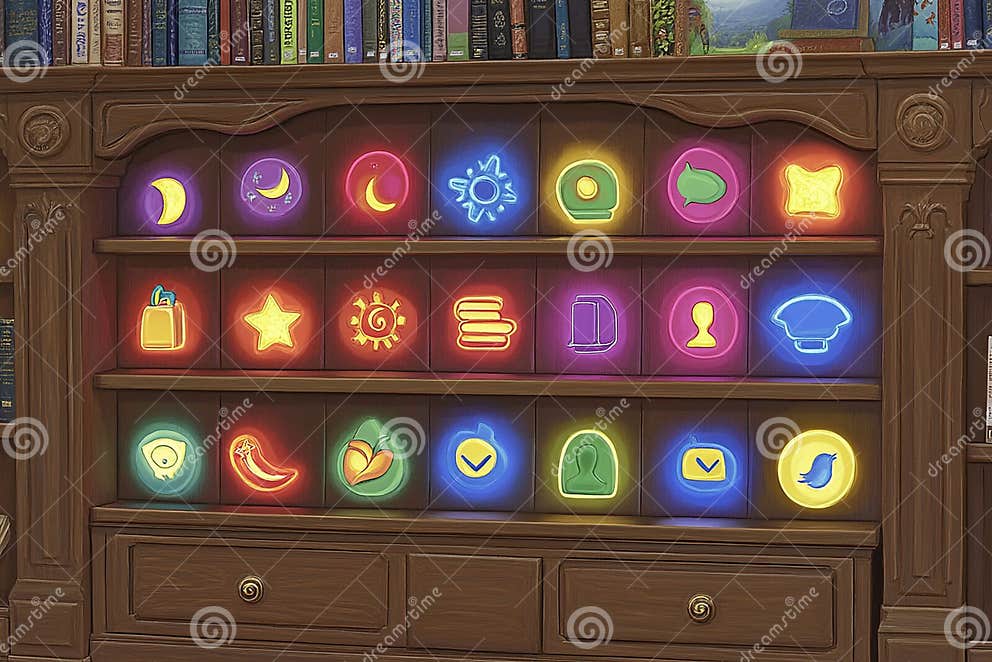 A Vibrant Library Wall with Glowing Educational Tools and Inspiring ...