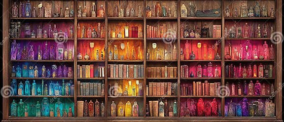 A Vibrant Library Wall with Glowing Educational Tools and Inspiring ...