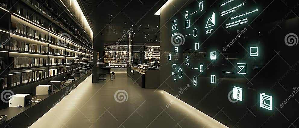 A Vibrant Library Wall with Glowing Educational Tools and Inspiring ...