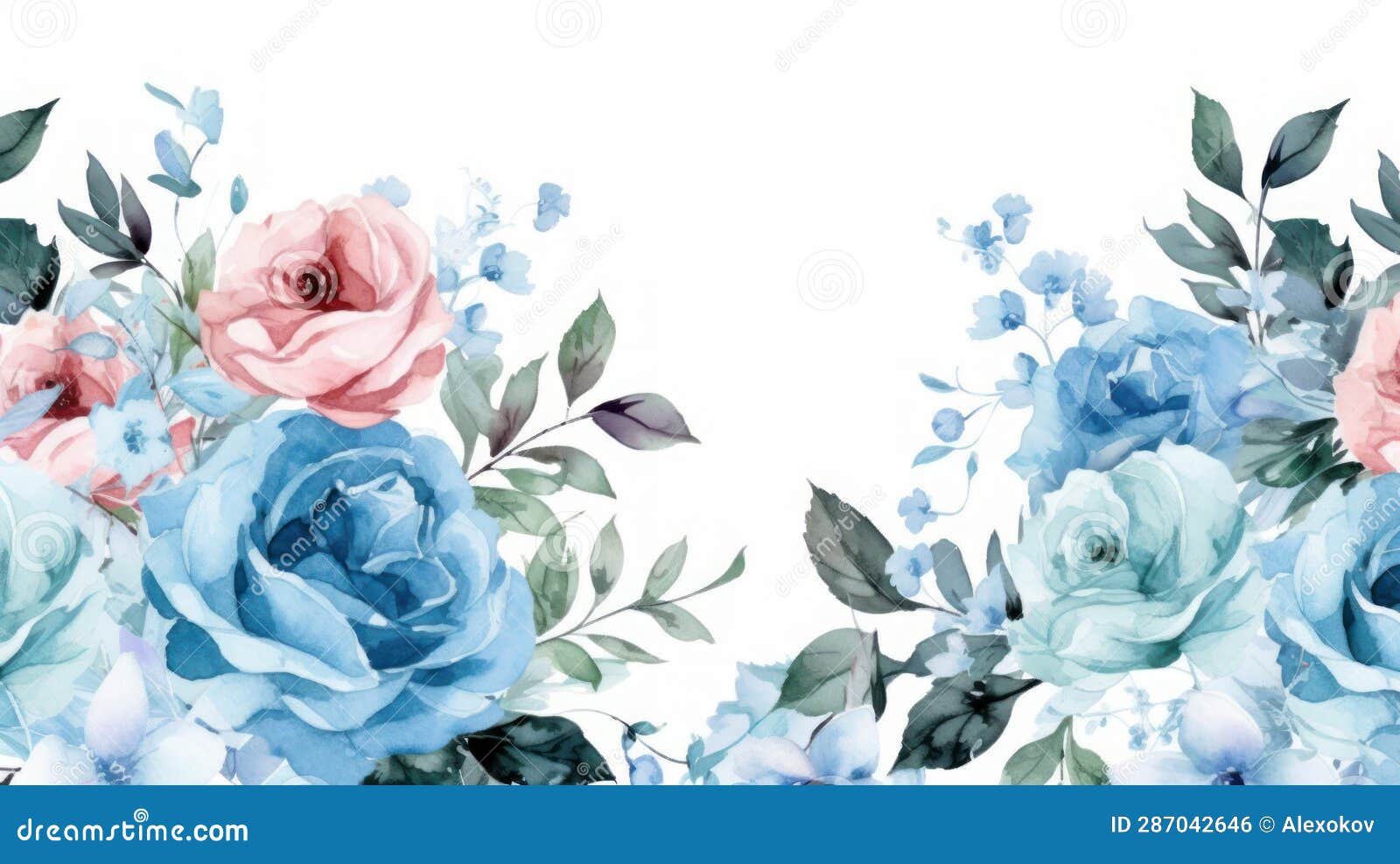 Vibrant Light Blue Roses and Leaves Frame AI Generated Stock ...