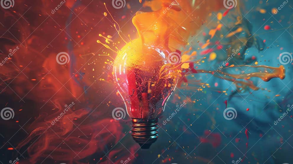 Vibrant Light Bulb Exploding with a Burst of Colors and Dynamic Motion ...