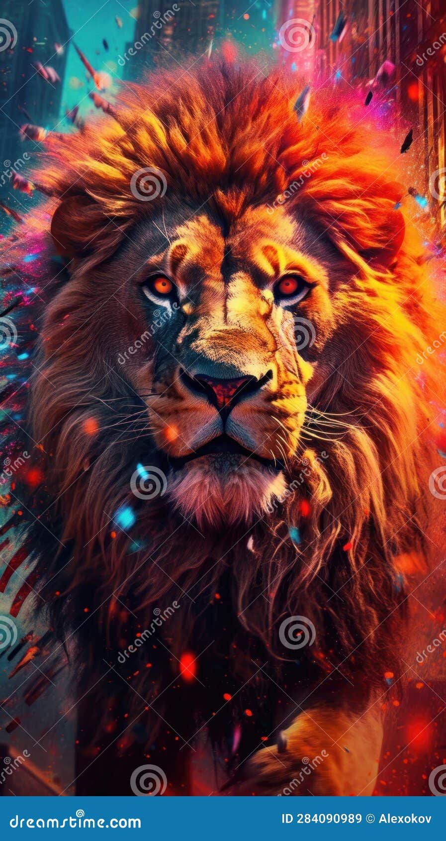 Vibrant Lion in Action AI Generated Stock Illustration - Illustration ...