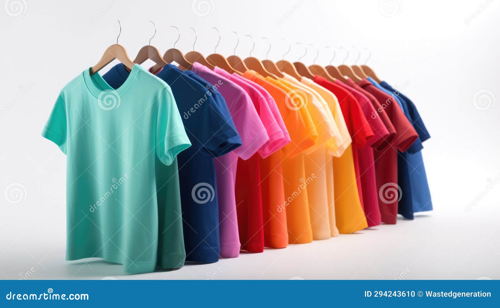 Vibrant and Lively, a Colorful Array of T-shirts on a Pristine White ...
