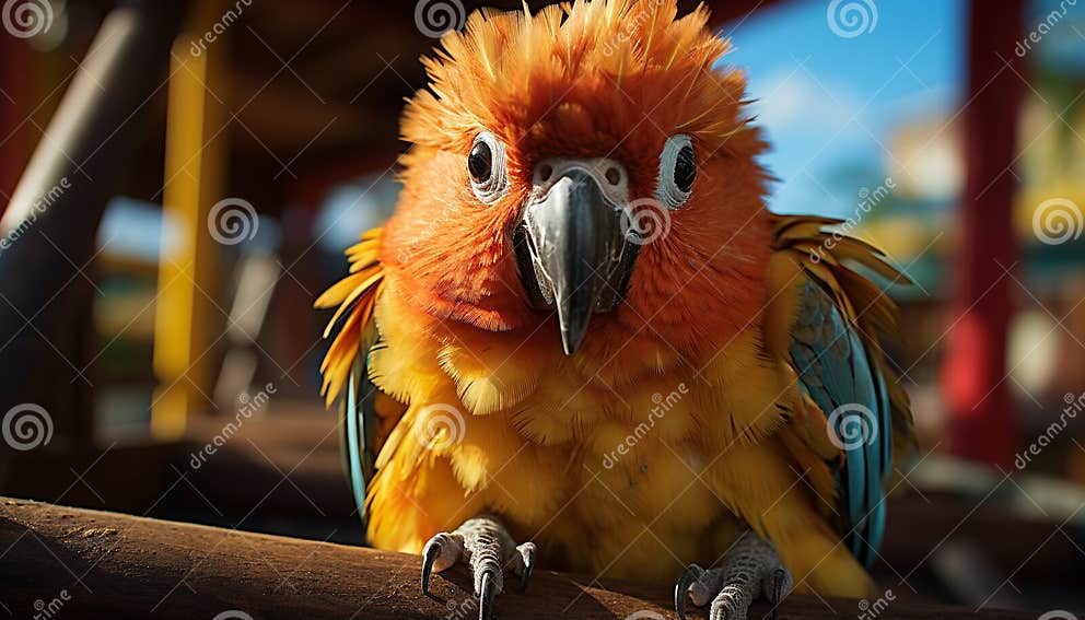 Vibrant Macaw Perching on Branch, Looking at Camera Generated by AI ...