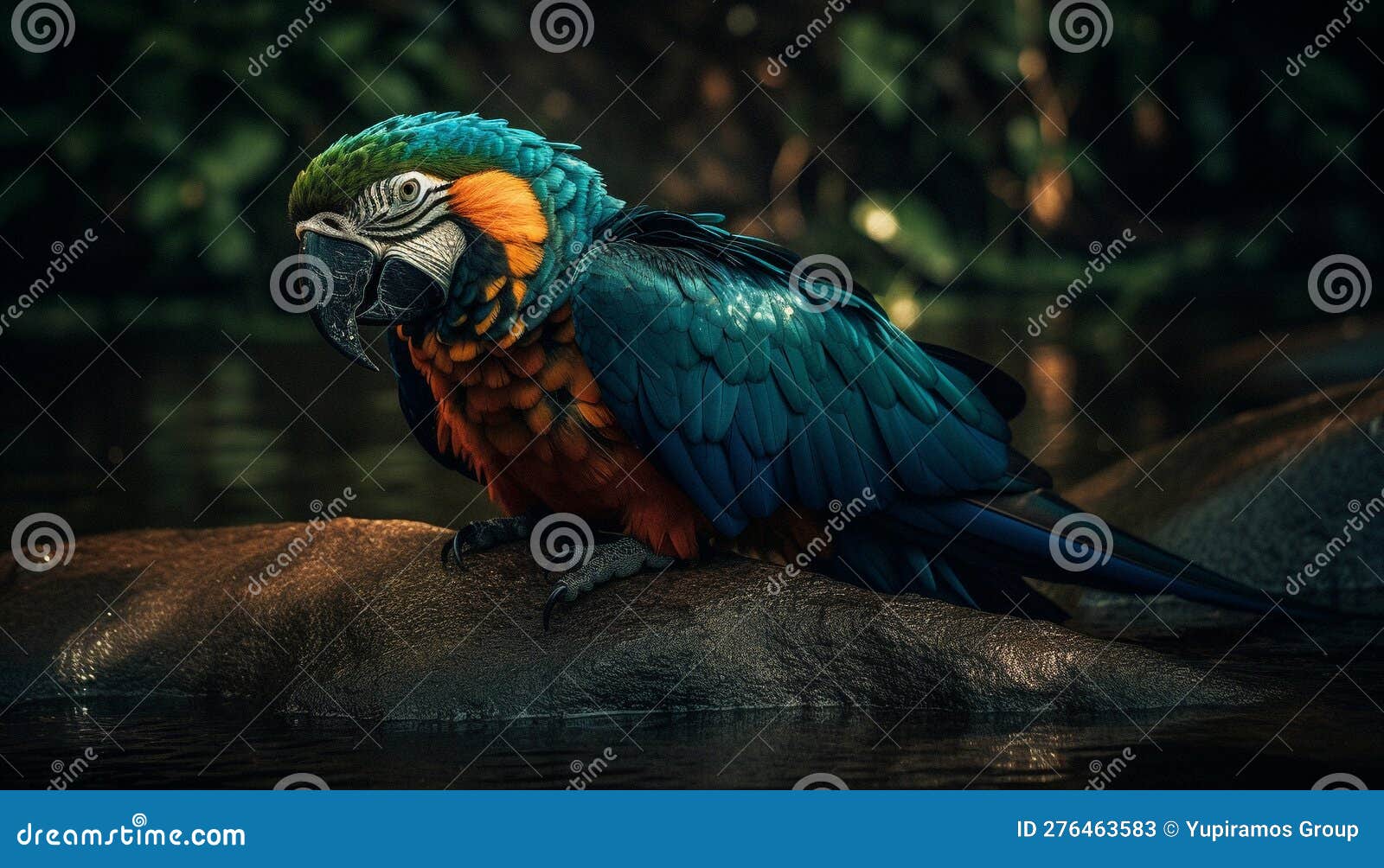 Vibrant Macaw Perching on Branch in Rainforest Generated by AI Stock ...