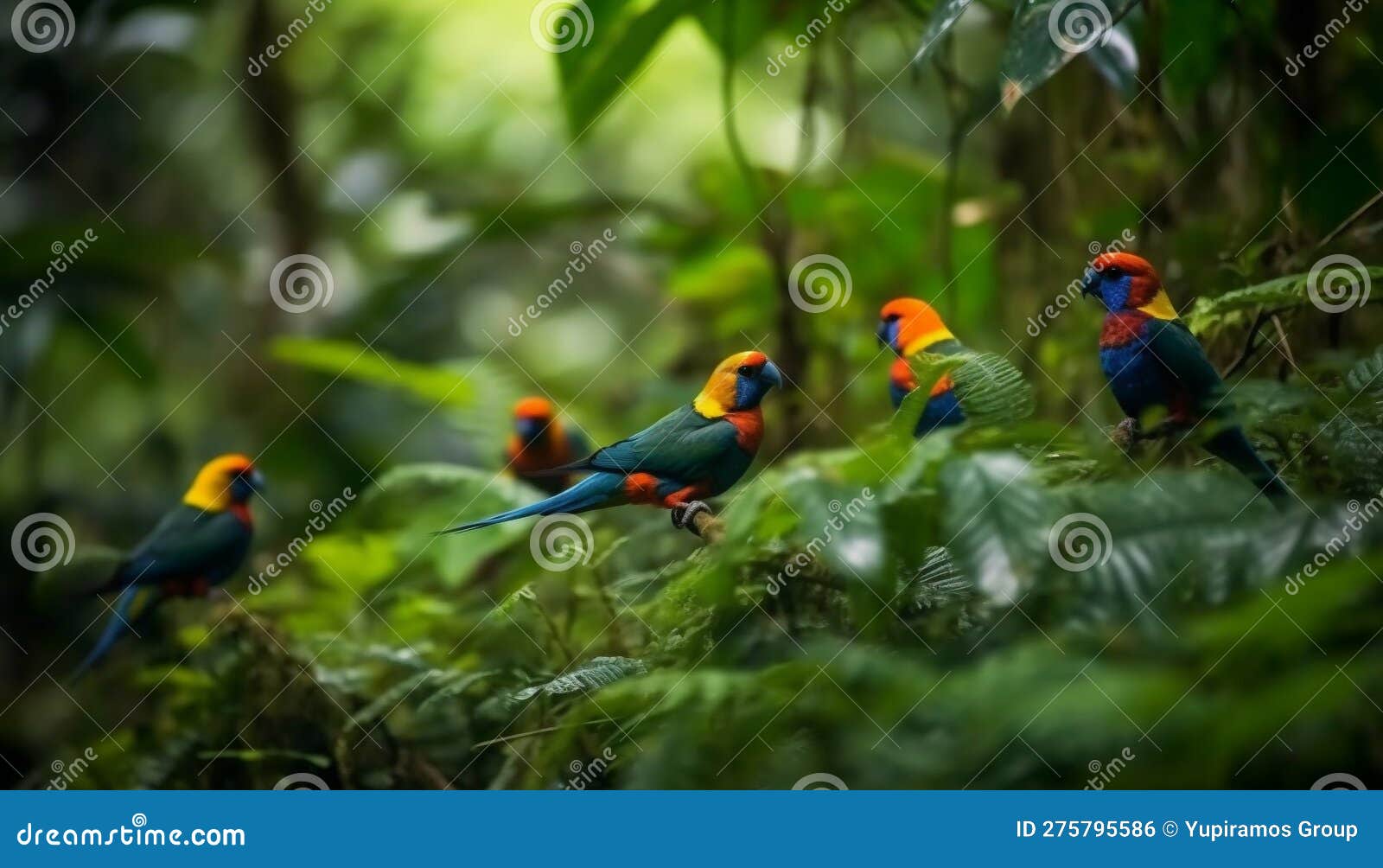 Vibrant Macaws Preening Feathers In Tropical Rainforest Royalty-Free ...