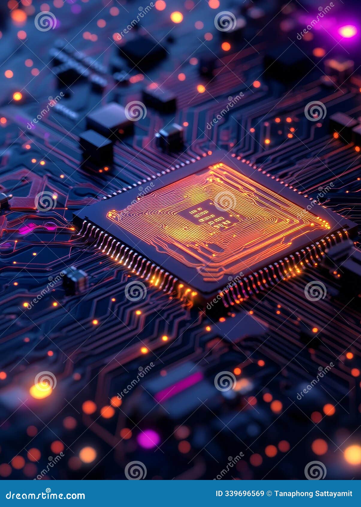 A Vibrant Microchip Surrounded by Intricate Circuitry Representing ...