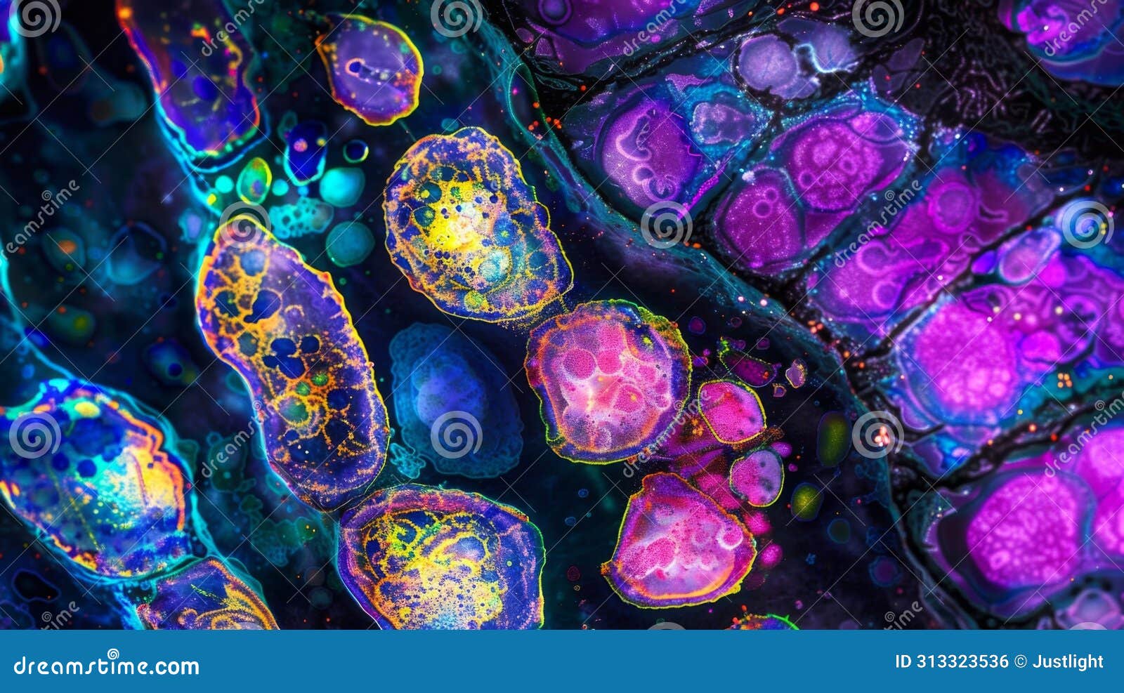 A Vibrant Micrograph of a Neural Tissue Section Stained with Different ...