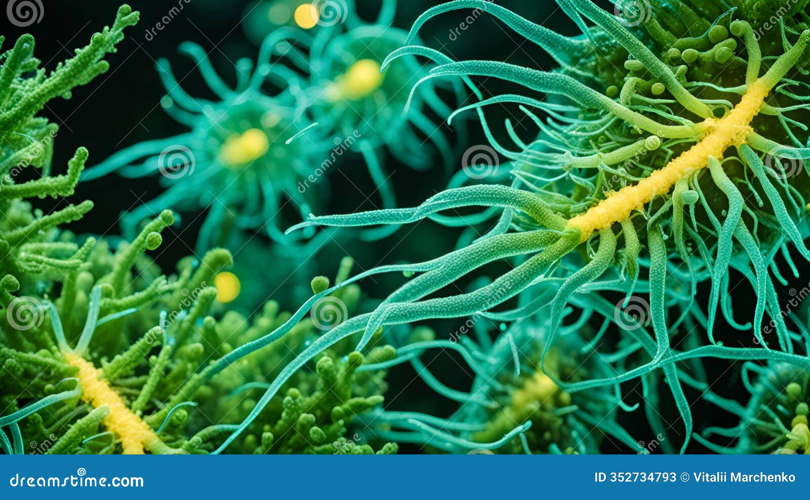 Vibrant Microscopic Organisms With Bubbles On A Dark Background Royalty ...