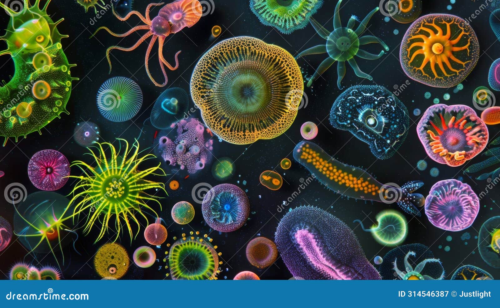 A Vibrant Microscopic Image Showing the Diversity of Shapes and Sizes a ...