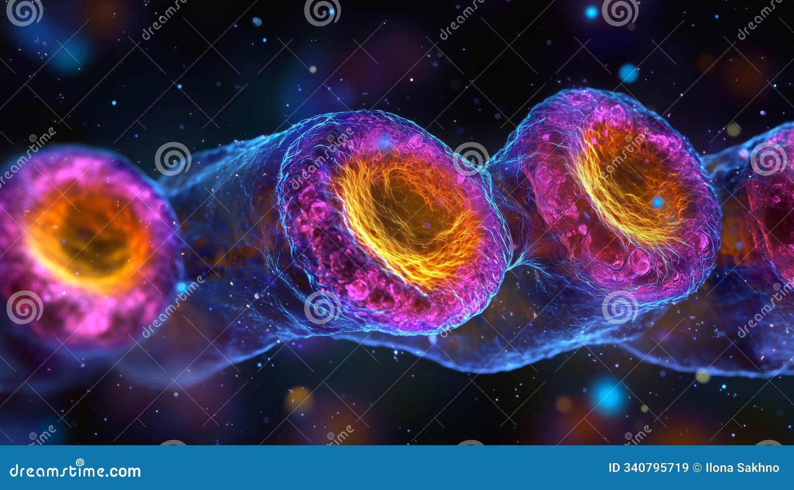 Vibrant Microscopic Structure of Connected Cells with Orange and Pink ...