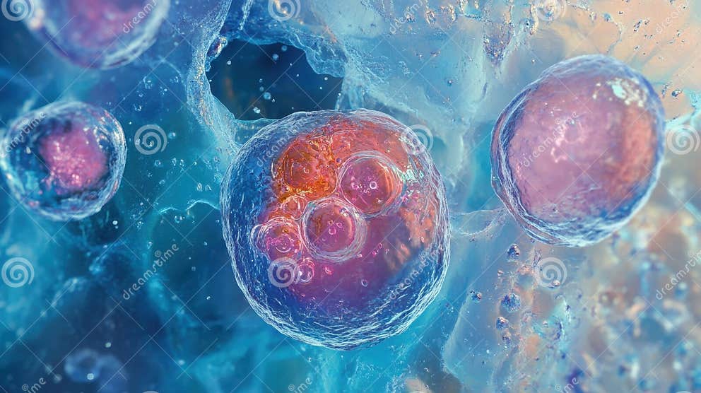 Vibrant Microscopic View of Cells in a Colorful Liquid Environment ...