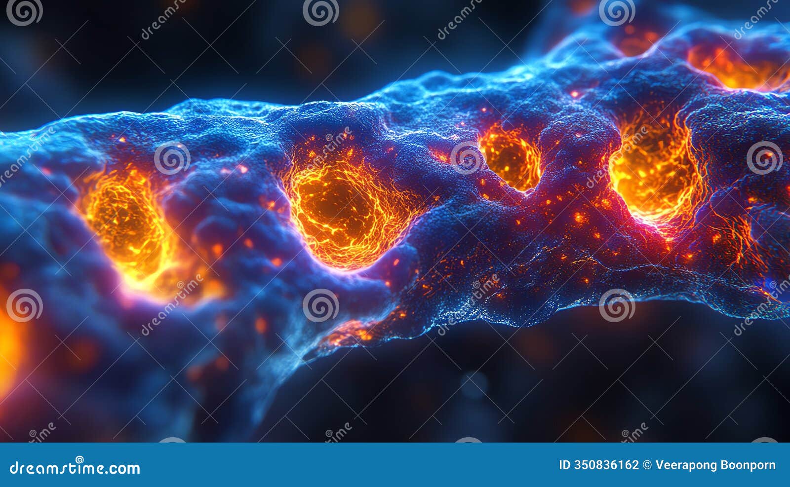 Vibrant Microscopic View of Cells with Glowing Elements Under a Light ...