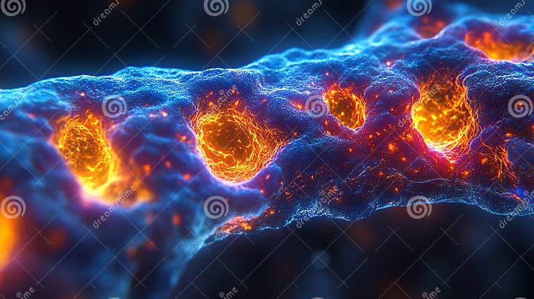 Vibrant Microscopic View of Cells with Glowing Elements Under a Light ...