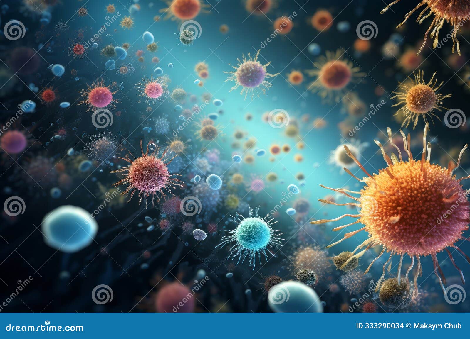 Colorful Microscopic View of Viruses and Bacteria in a Dark Stock Photo ...