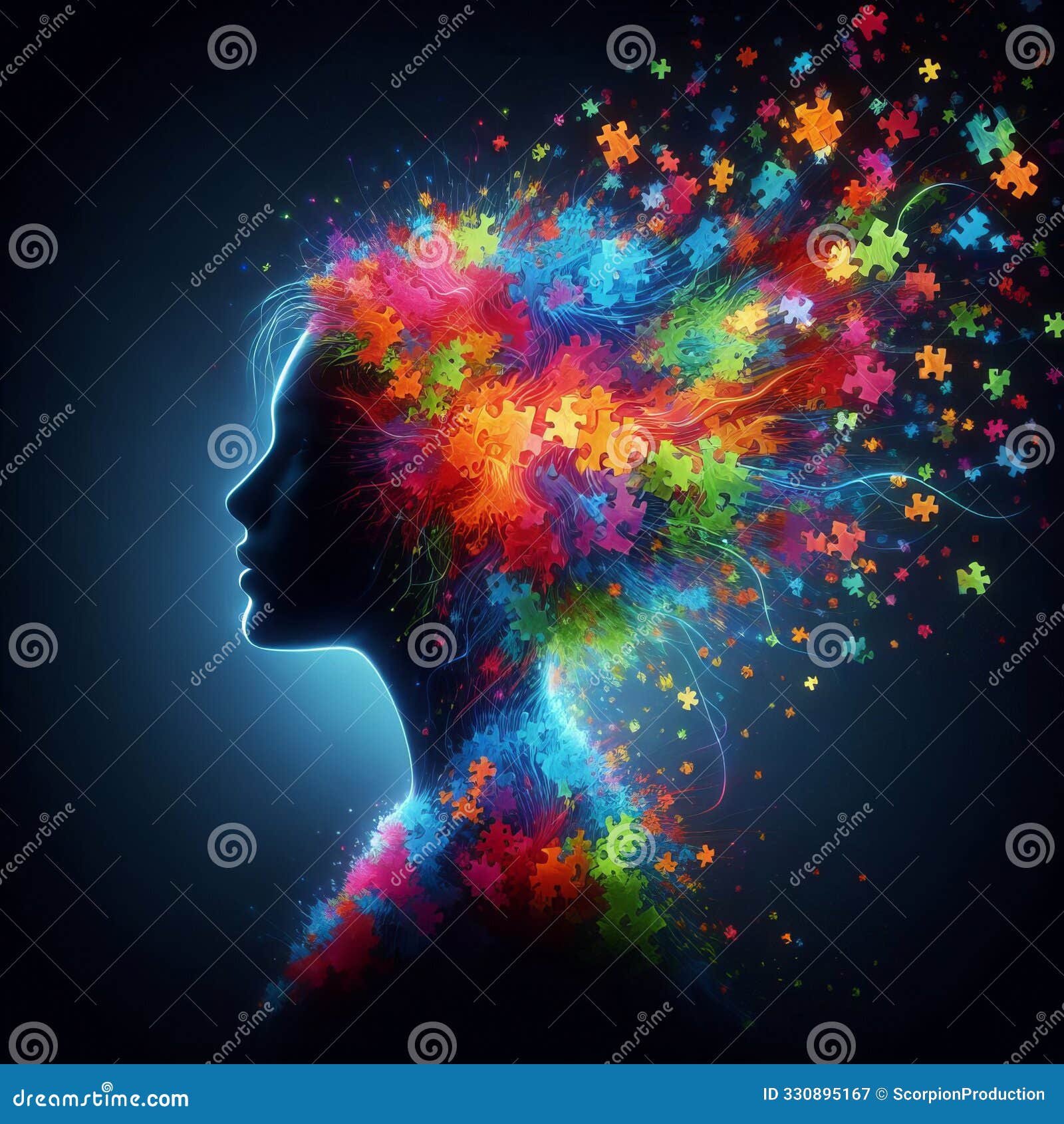 Vibrant Mind with Exploding Puzzle Pieces Stock Image - Image of ...