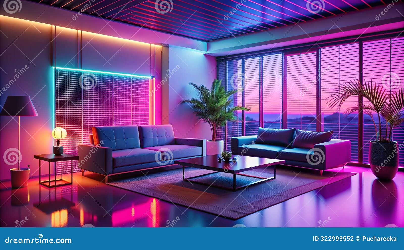 Vibrant Minimalist Interiors with Retro Synthwave Flair in a Modern ...
