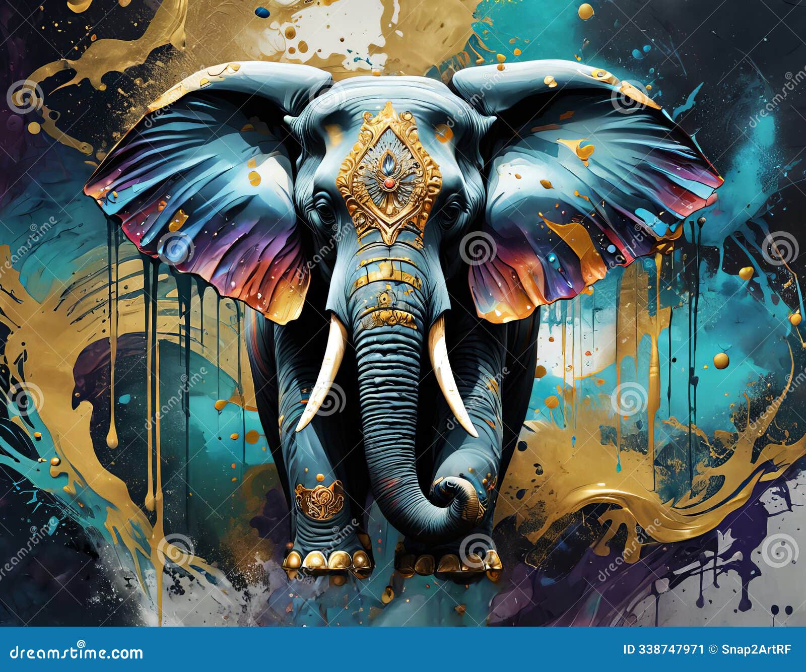 Vibrant Modern 3D Art - Ethereal Large Elephant Facing Forward Stock ...