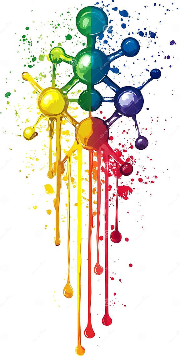 Vibrant Molecular Structure Artwork with Colorful Splashes Stock ...