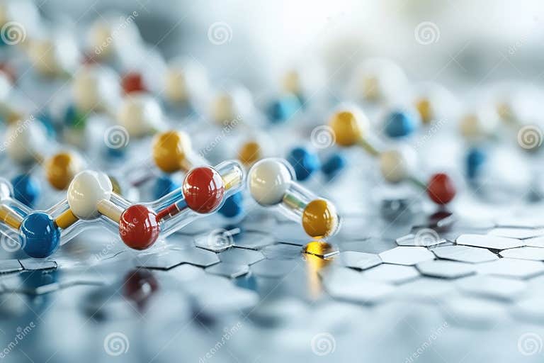 Vibrant Molecular Structures on a Reflective Surface Highlight ...