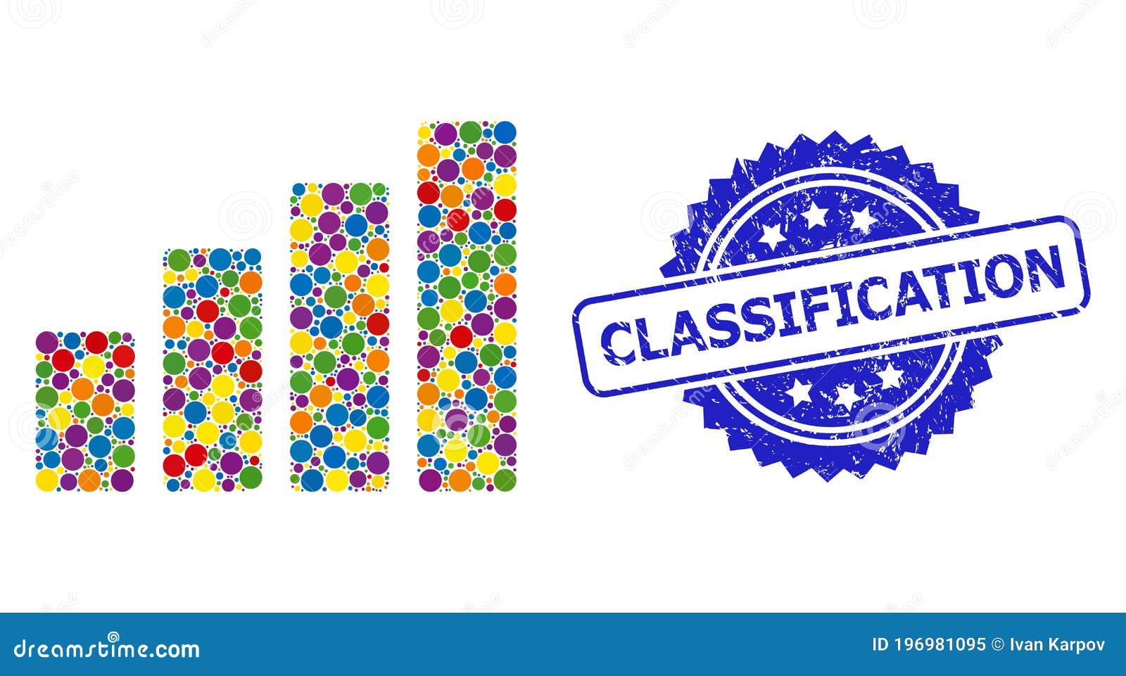 Rubber Classification Stamp Seal and Colorful Collage Bar Chart Stock ...