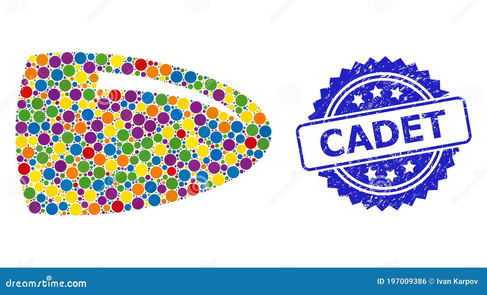 Rubber Cadet Stamp Seal and Multicolored Collage Bullet Stock Vector ...