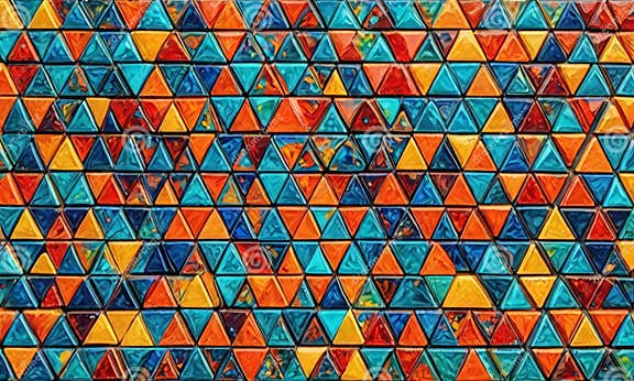 Vibrant Mosaic Overlapping Triangular Tiles in Various Shades Blue ...