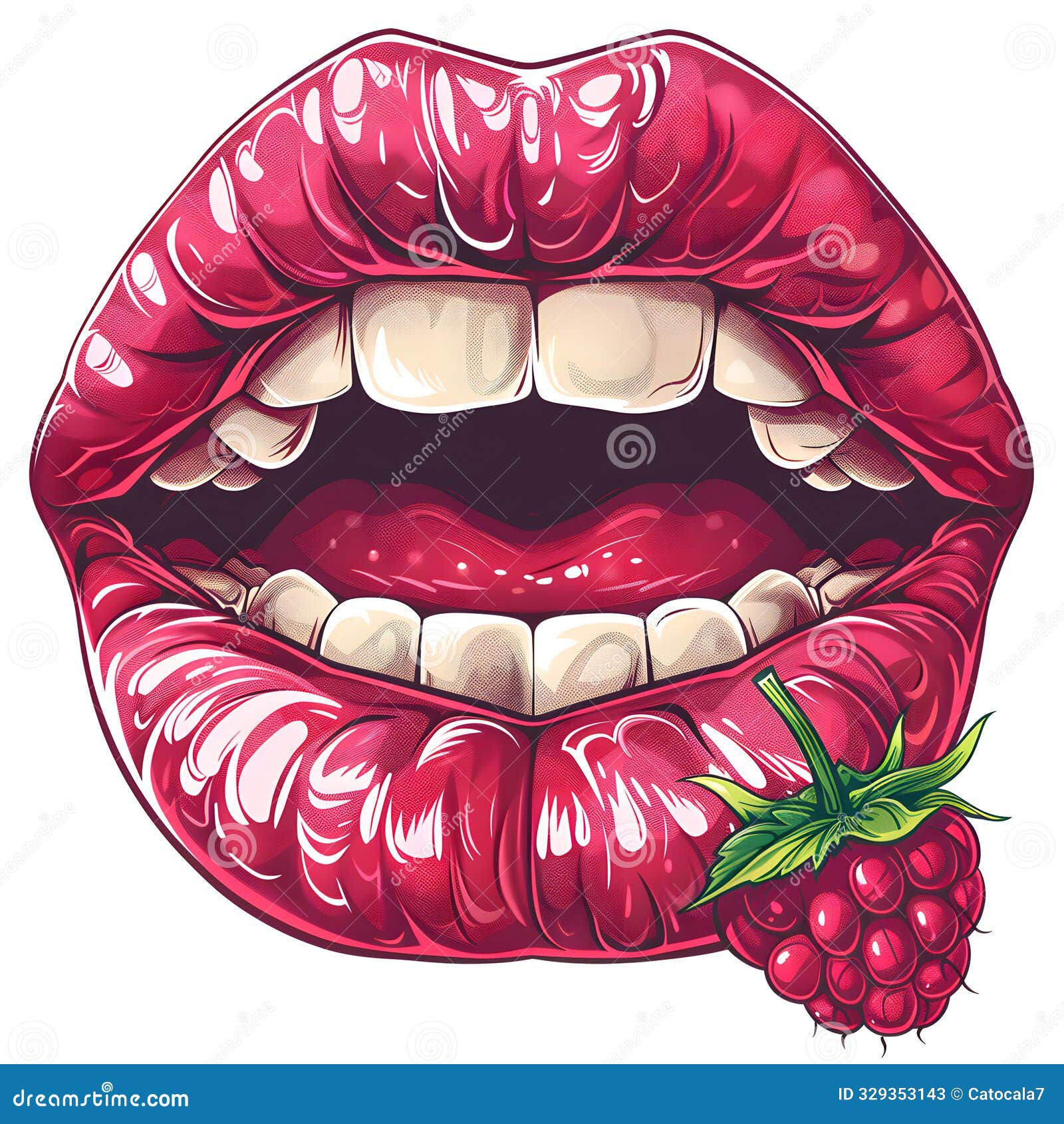 A Vibrant Mouth Playfully Holds a Single Raspberry between the Teeth ...
