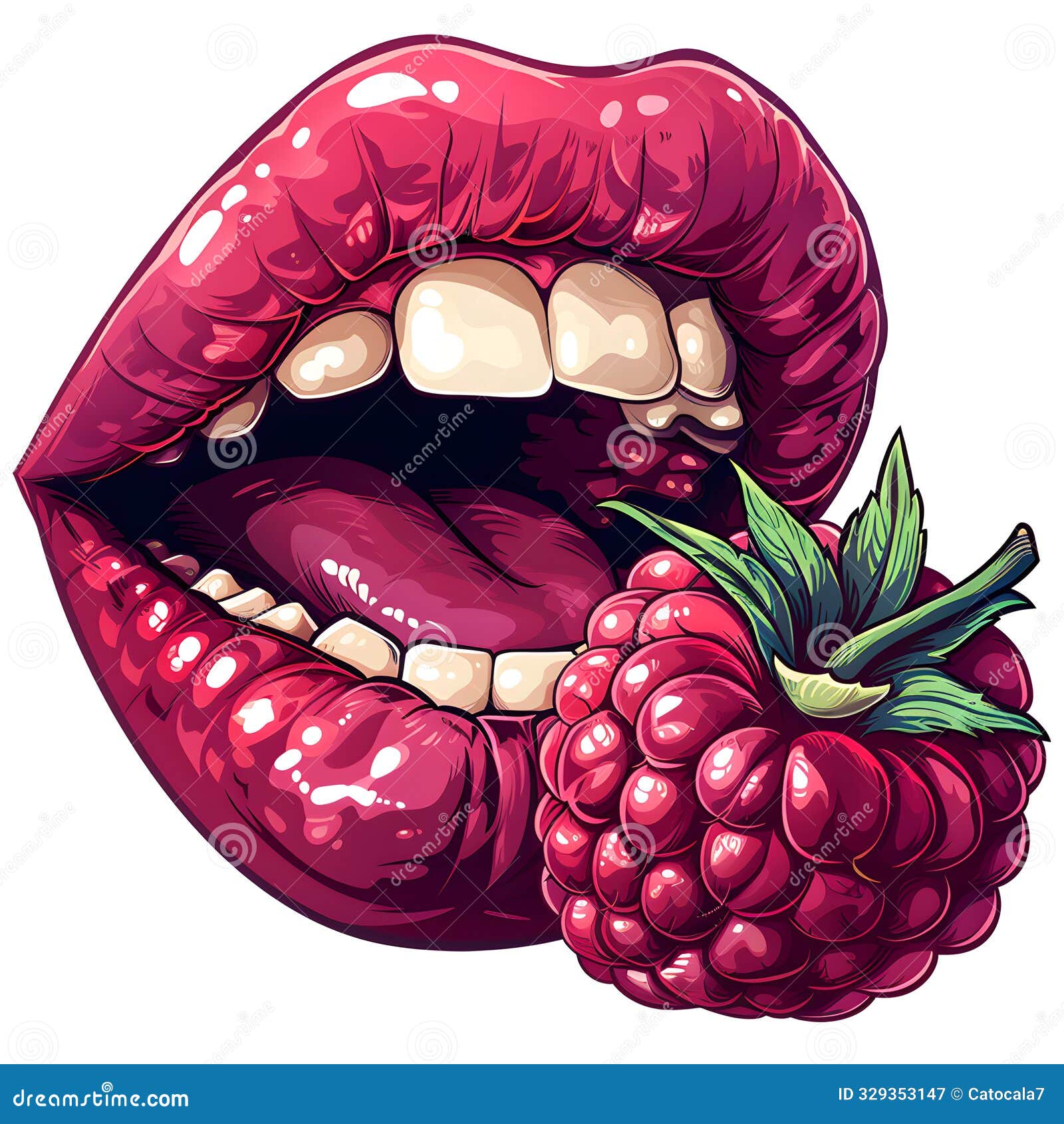 A Vibrant Mouth Playfully Holds a Single Raspberry between the Teeth ...