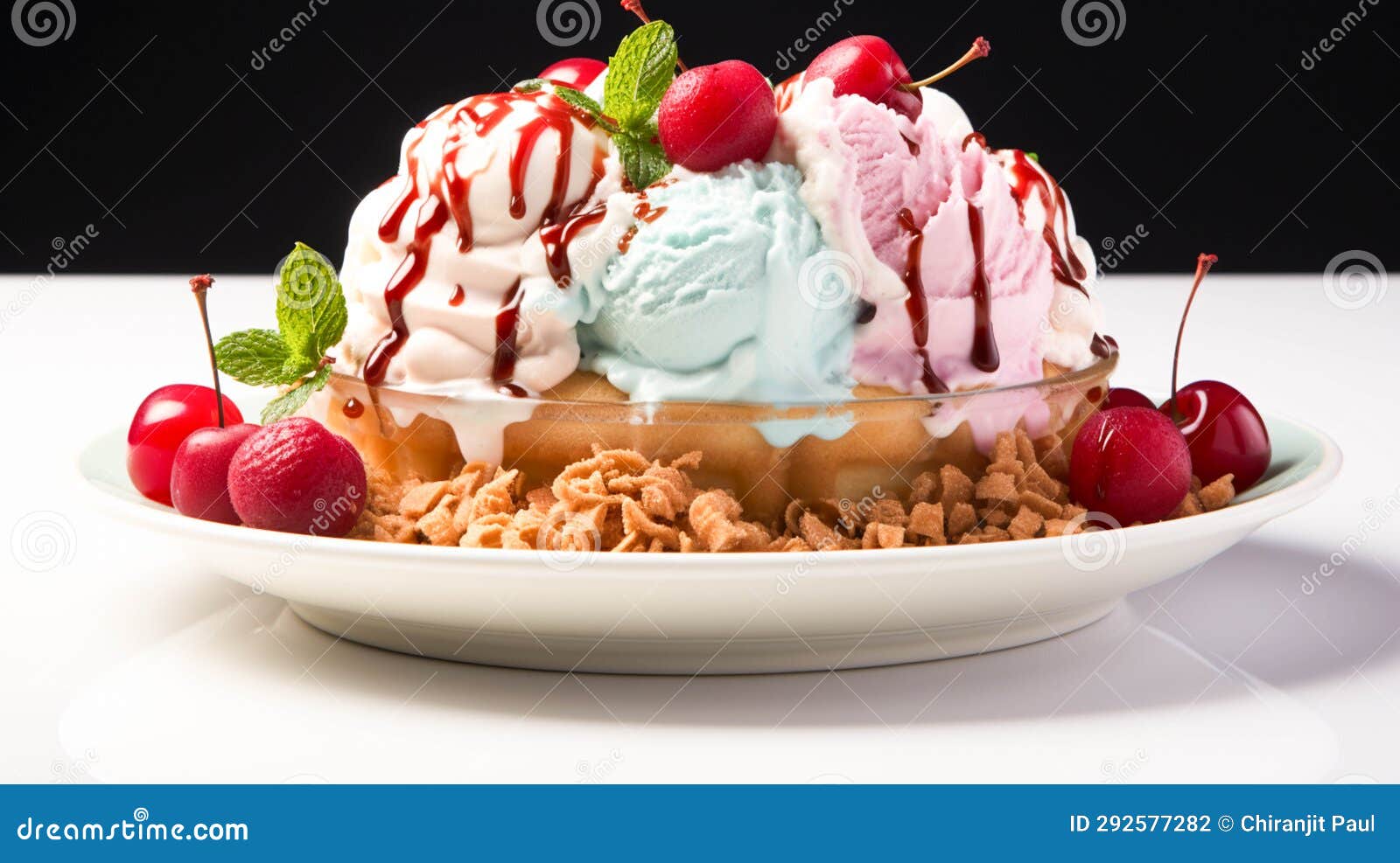 A Vibrant Multi Colored Ice Cream Sundae on a White Plate Stock Photo ...