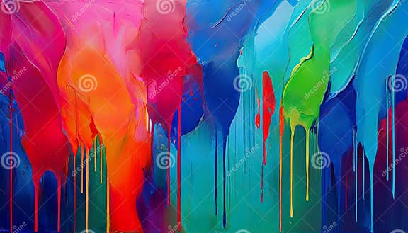 Vibrant Multi Colored Paint Drips Down a Wall, Forming a Unique Stock ...