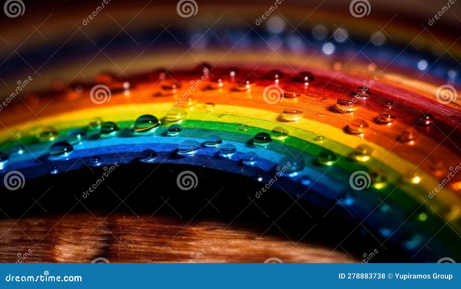 A Vibrant, Multi Colored Rainbow Illuminates the Wet, Shiny Glass ...