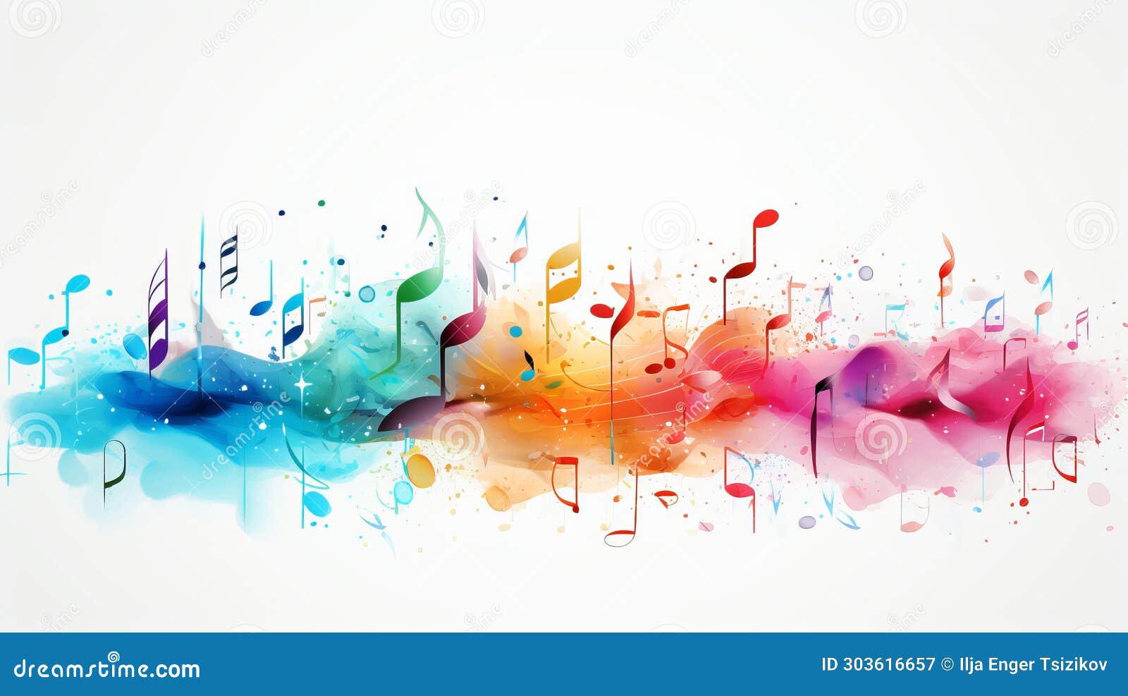 Vibrant and Multicolored Abstract Music Background with Flying Musical ...