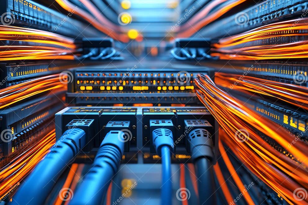 Vibrant Multicolored Cables Running through a Server Room Visualizing ...