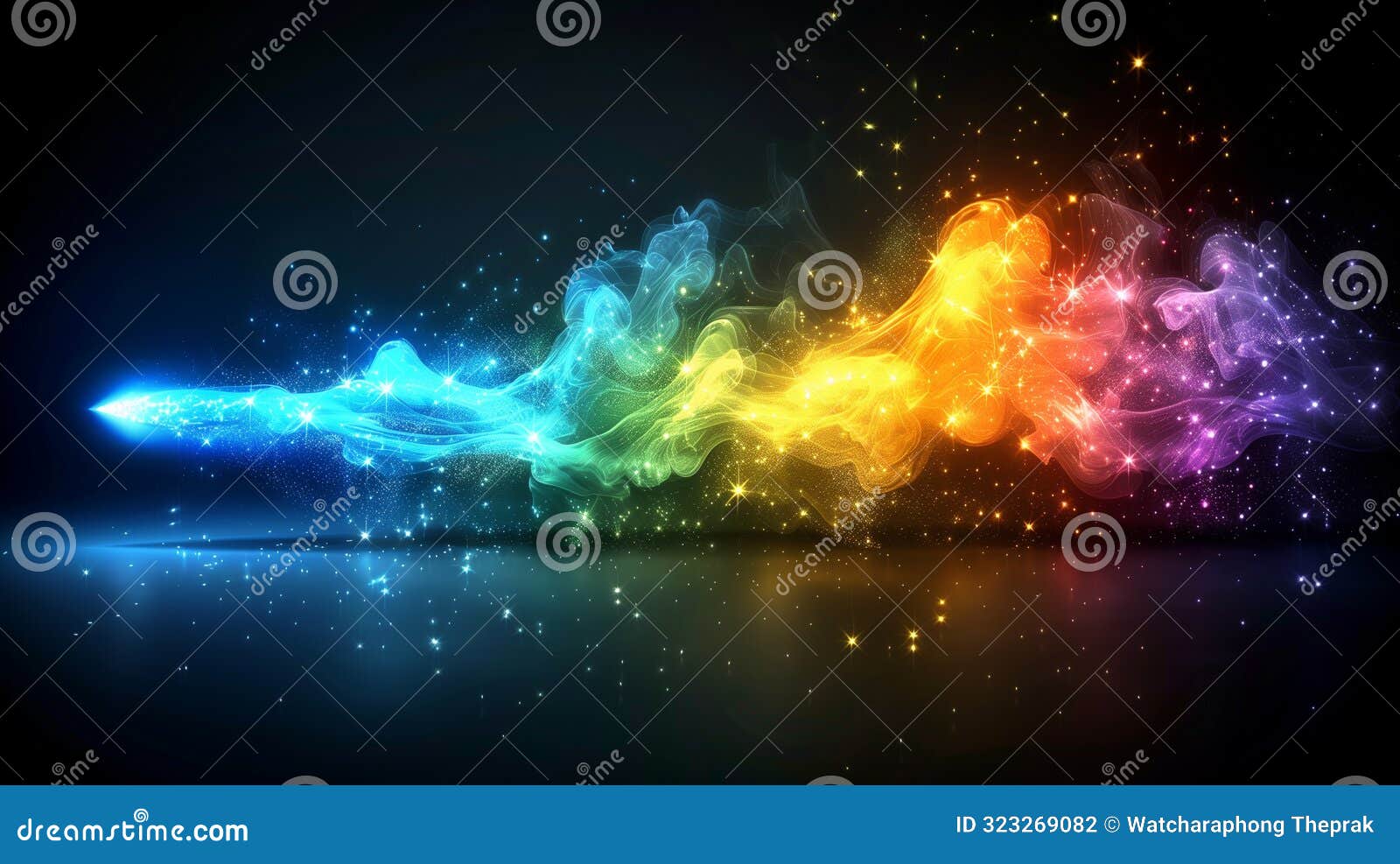A Vibrant, Multicolored Energy Stream Flows through a Dark, Starry ...