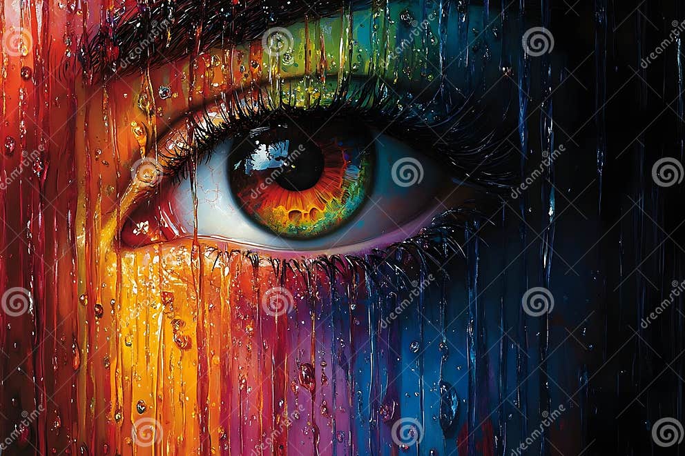 Vibrant Multicolored Eye with Dripping Paint Stock Illustration ...