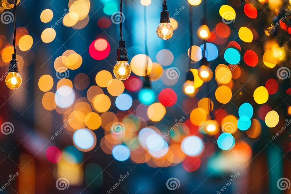 Vibrant, Multicolored Lights Dangle from the Ceiling, Casting a Warm ...