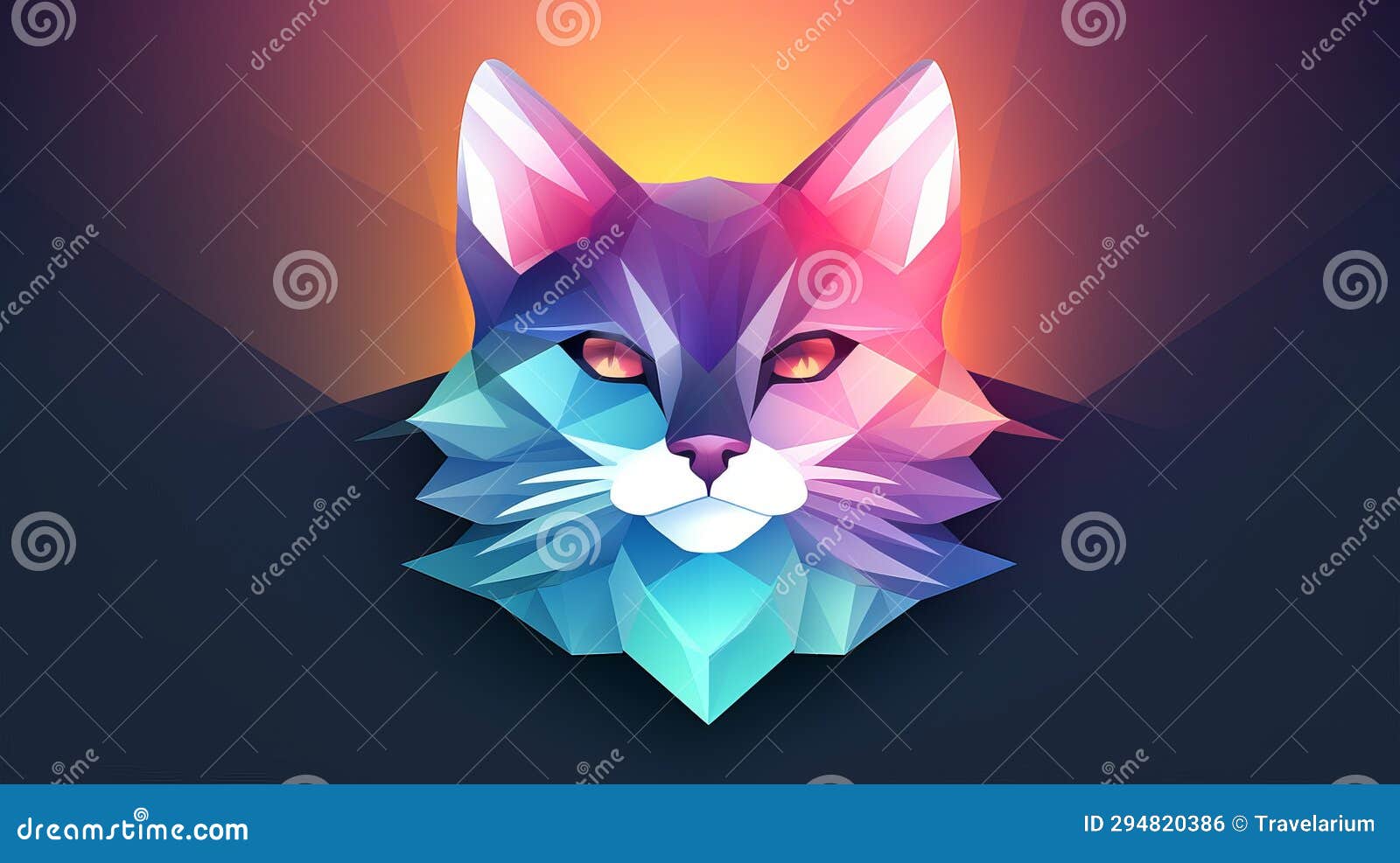 Vibrant Multicolored Polygonal Cat Face on Gradient Background ...