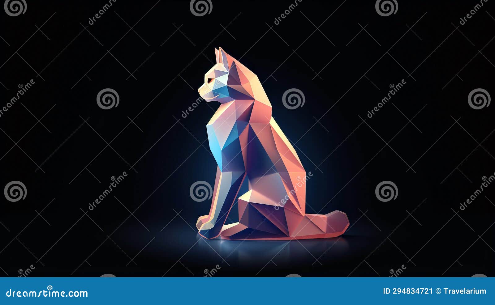 Vibrant Multicolored Polygonal Cat on Gradient Background, Captivating ...