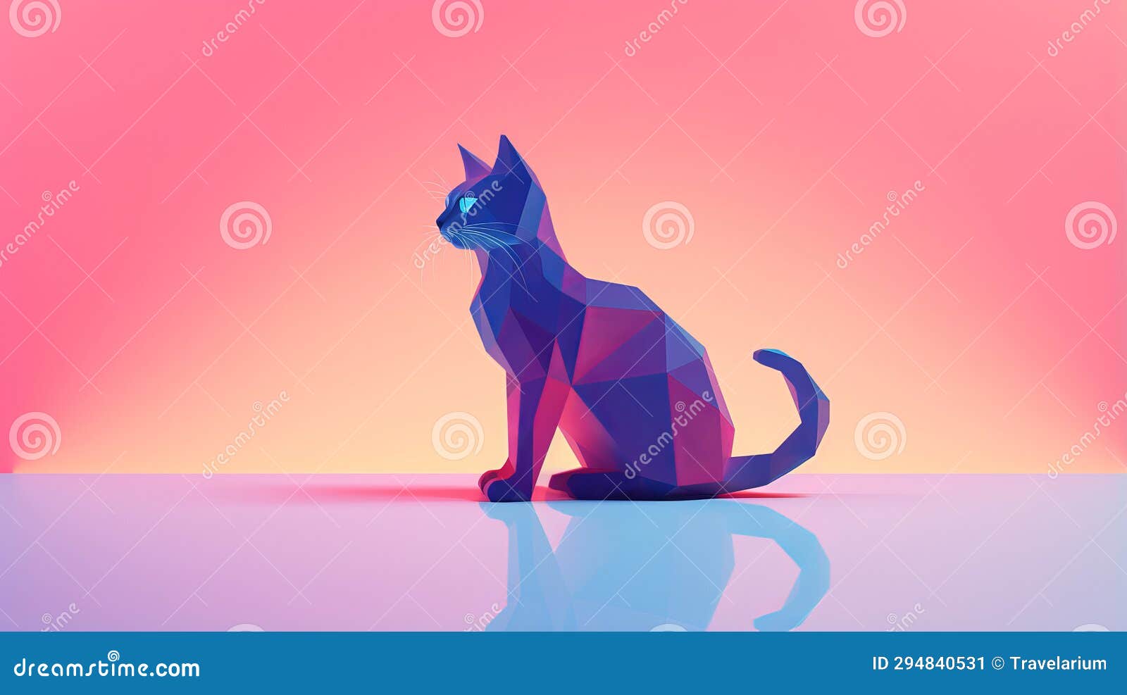 Vibrant Multicolored Polygonal Cat on Gradient Background, Captivating ...