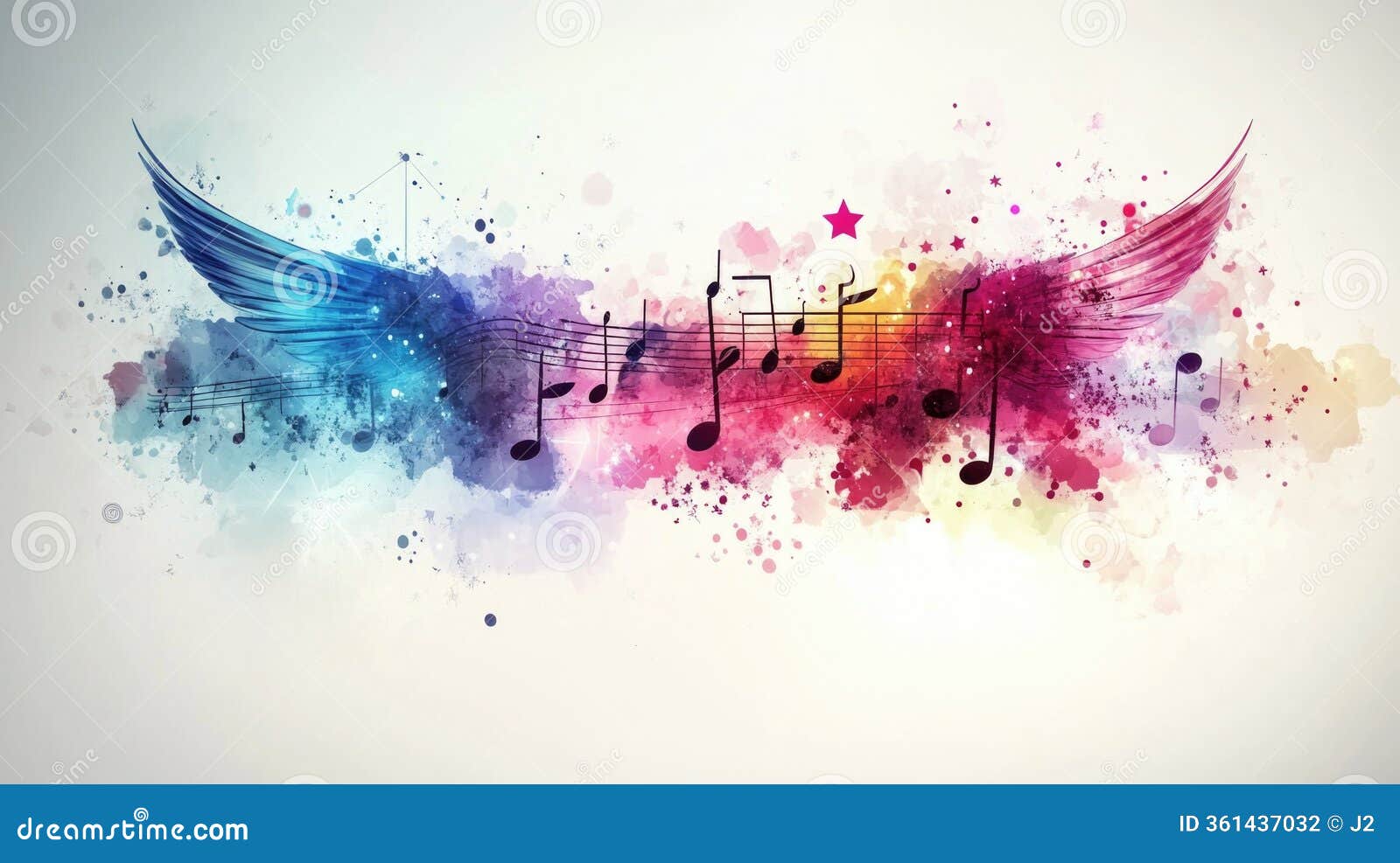 Vibrant Musical Notes with Colorful Wings and Splatter Art Design Stock ...