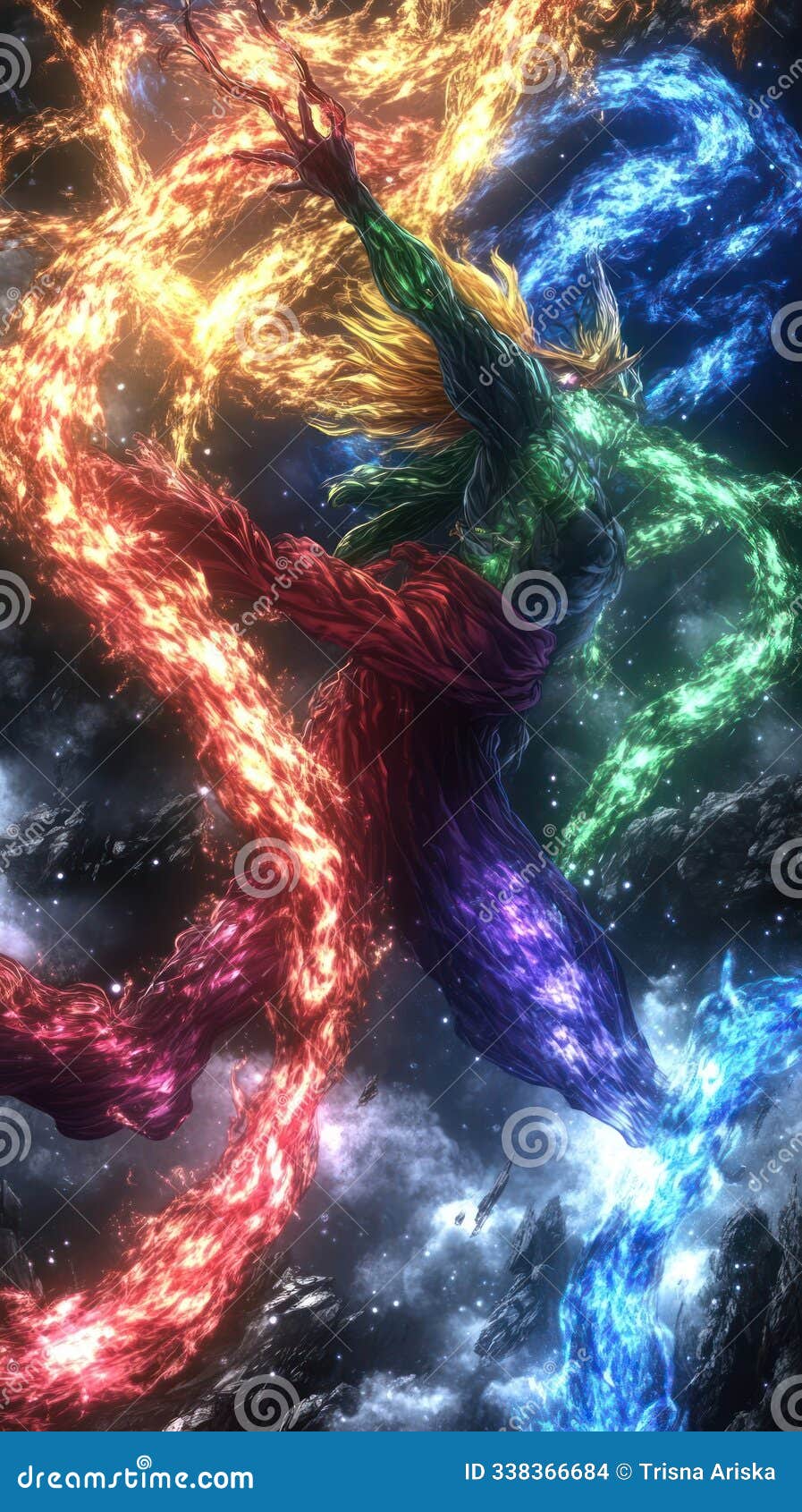 A Vibrant, Mythical Creature Composed of Elemental Colors Swirling in a ...