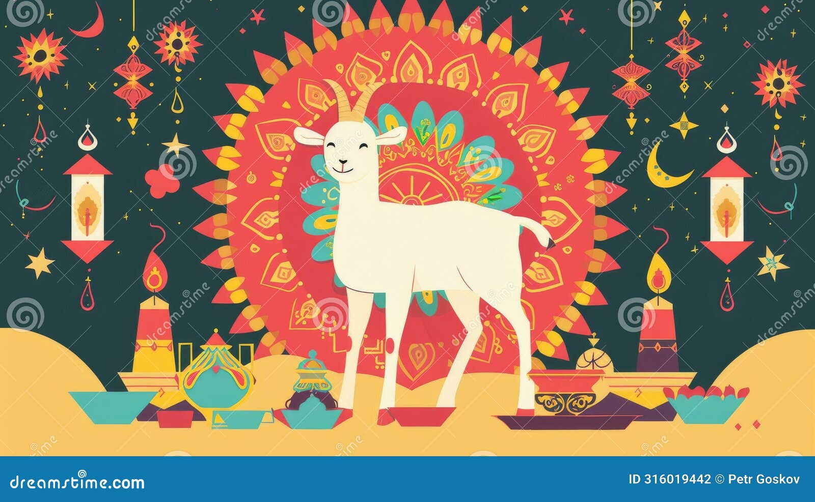 Vibrant Mythical Goat among Celestial Elements Stock Photo - Image of ...