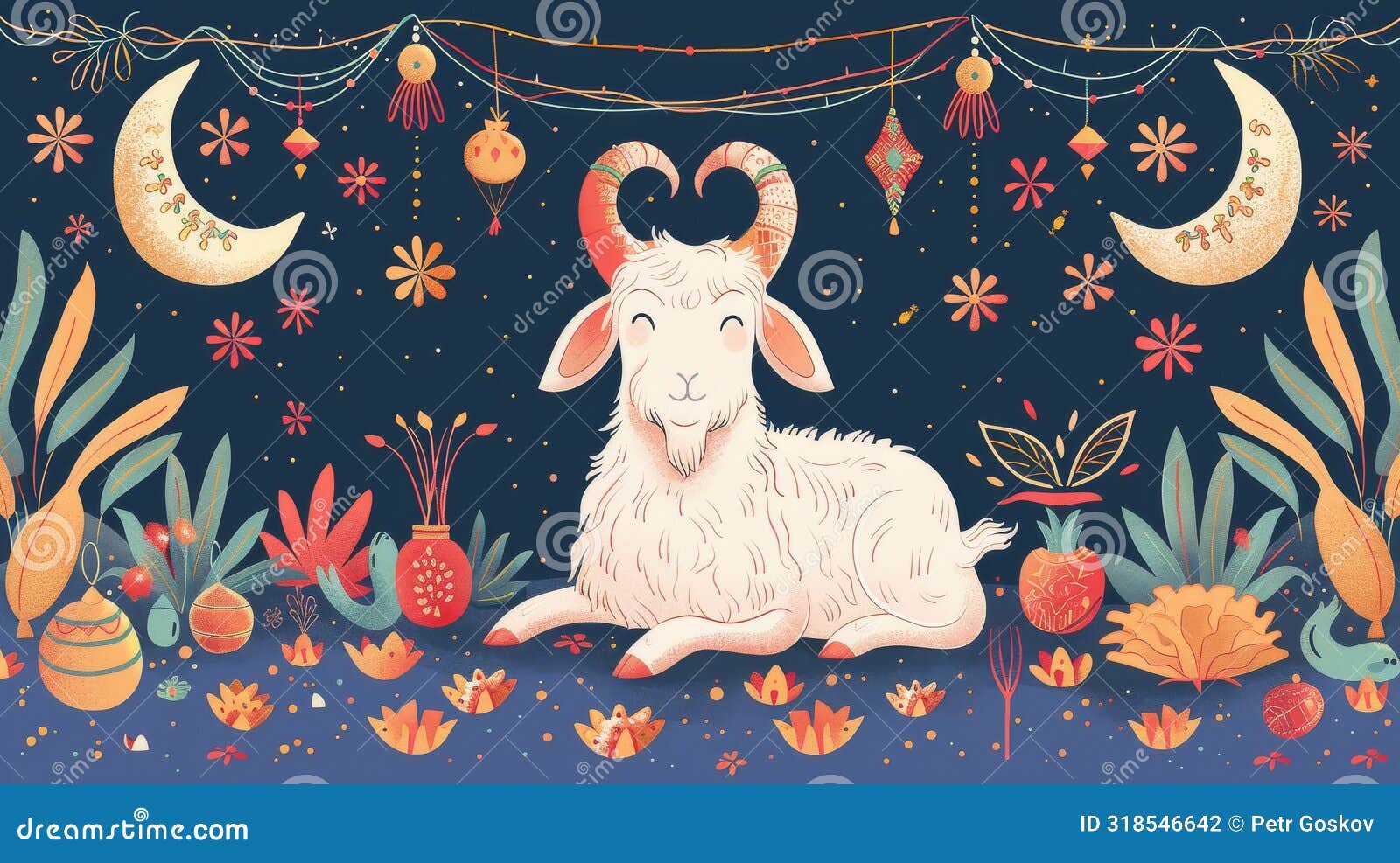 Vibrant Mythical Goat among Celestial Elements Stock Photo - Image of ...