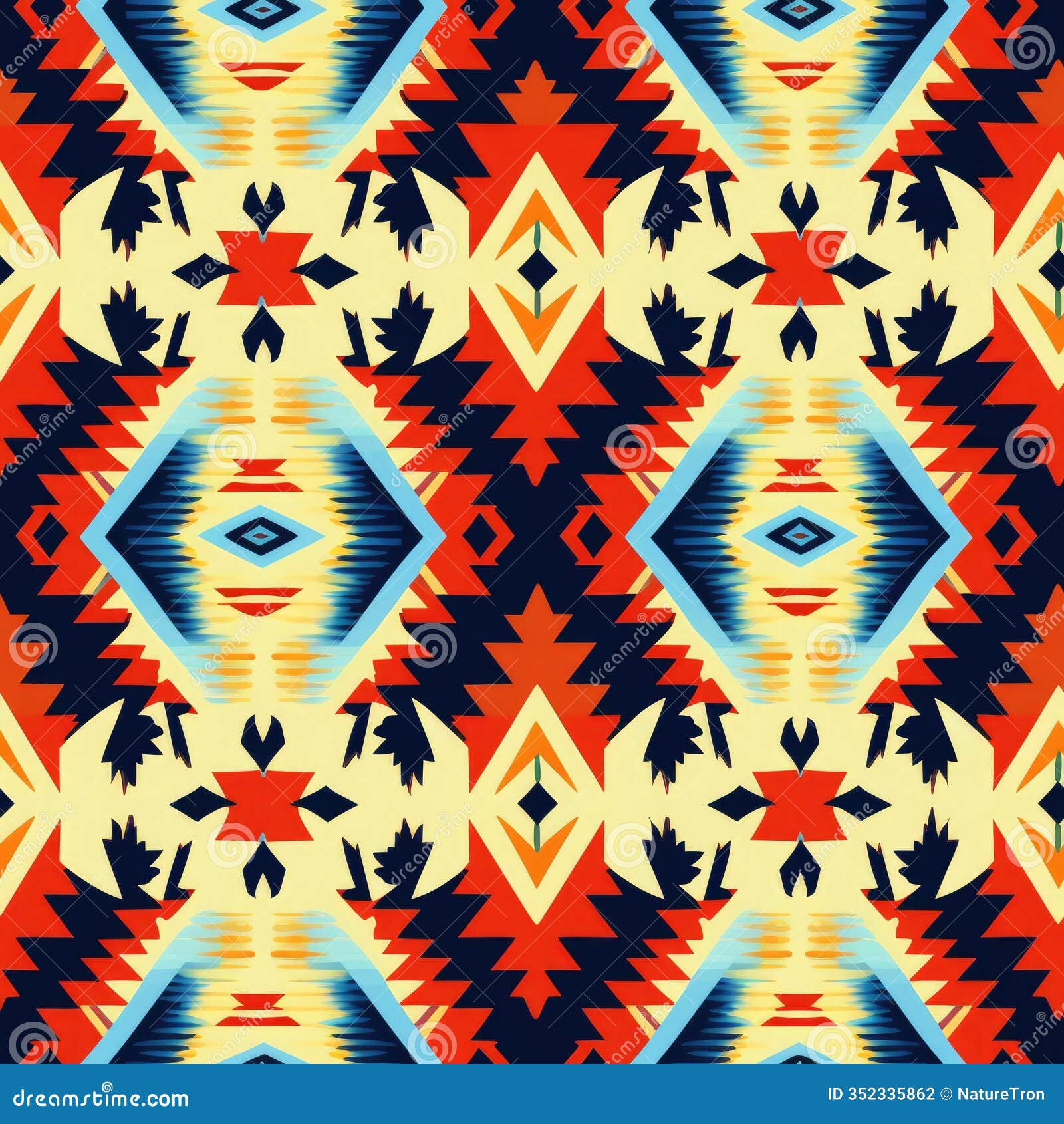 Vibrant Native American Inspired Geometric Textile Pattern Stock Illustration - Illustration of ...