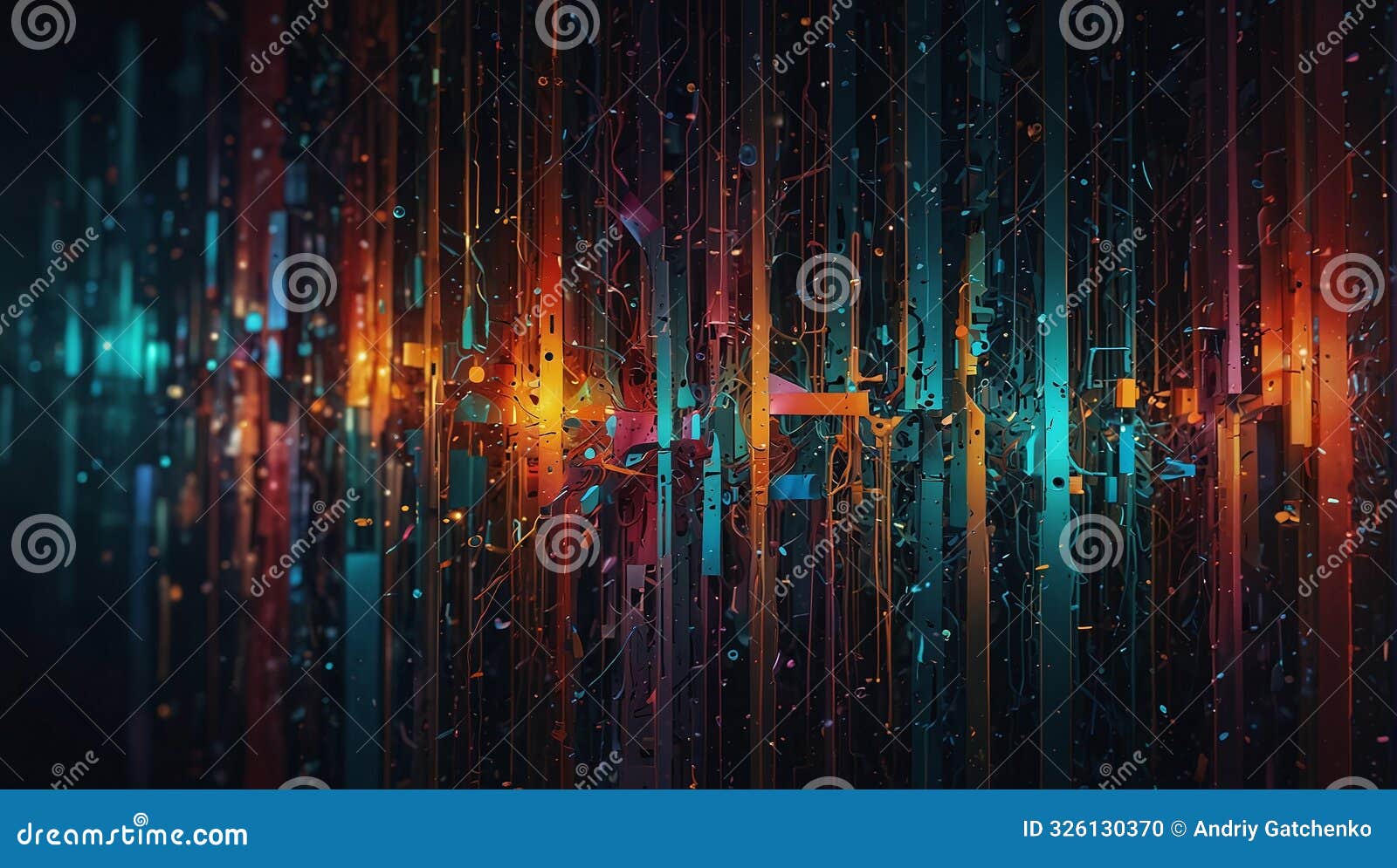 Vibrant Neon Abstract Digital Art with Complex Circuit Patterns in ...