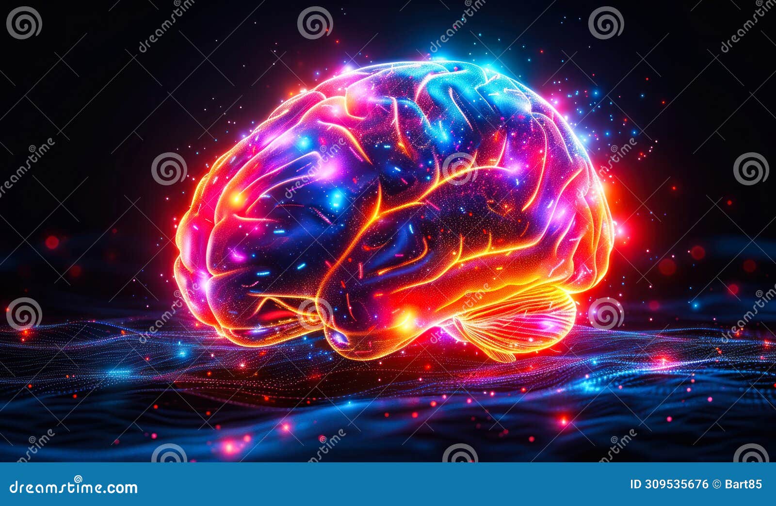 Vibrant Neon Brain Illustration Depicting Neural Activity, Creativity ...