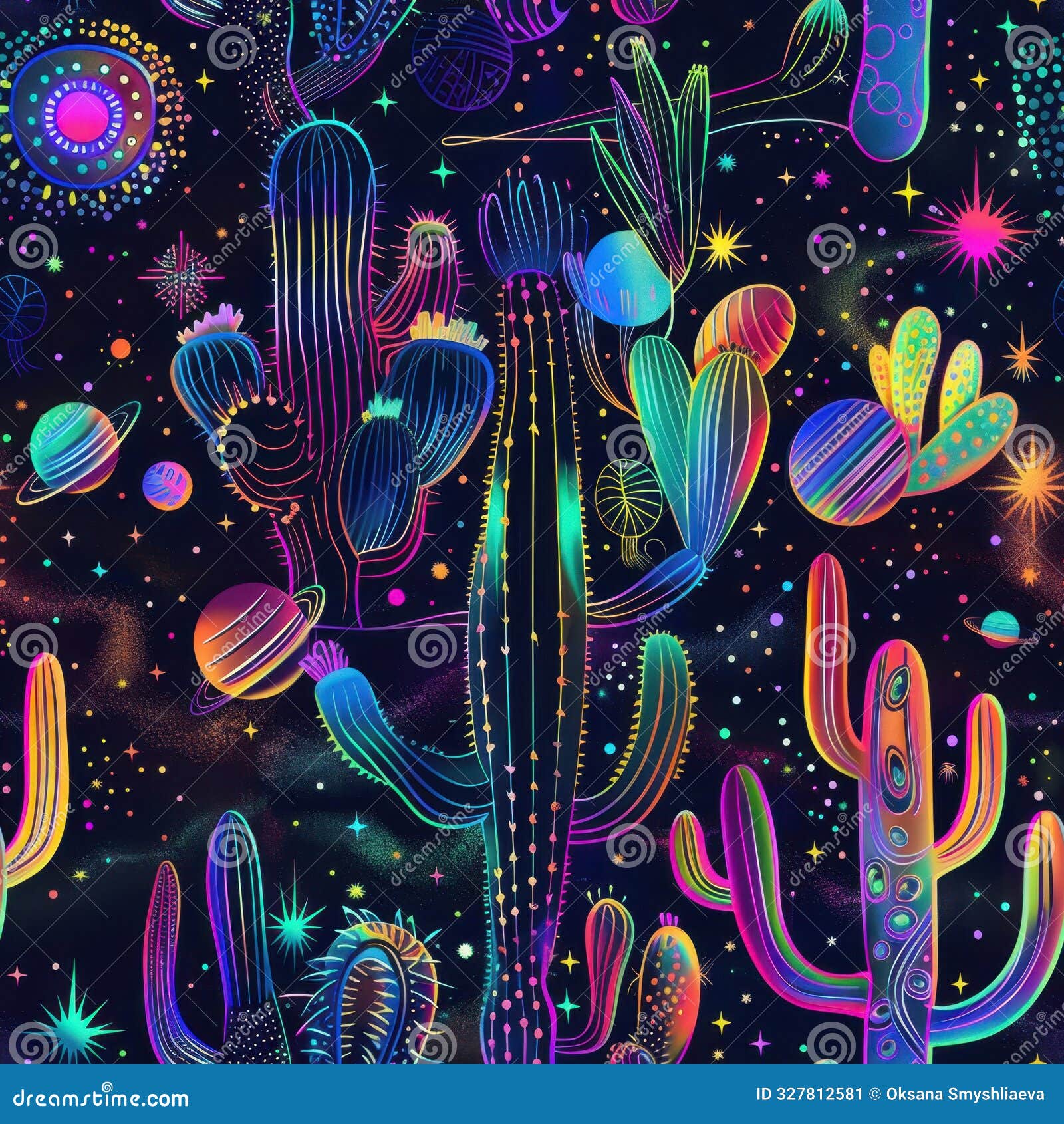 Vibrant Neon Cacti and Succulents in Cosmic Dreamscape Stock Image ...